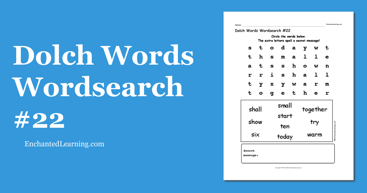 Dolch Words Wordsearch #22 - Enchanted Learning
