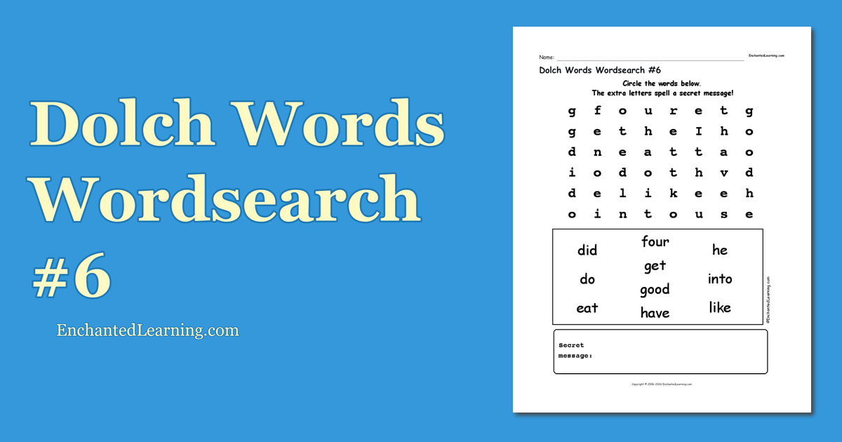 Dolch Words Wordsearch #6 - Enchanted Learning