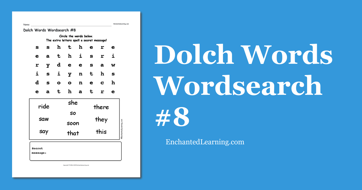 Dolch Words Wordsearch #8 - Enchanted Learning