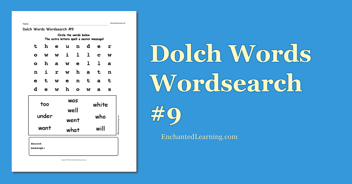 Dolch Words Wordsearch #9 - Enchanted Learning