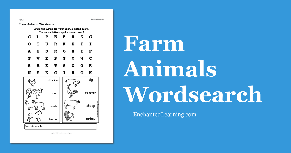 Farm Animals Wordsearch - Enchanted Learning