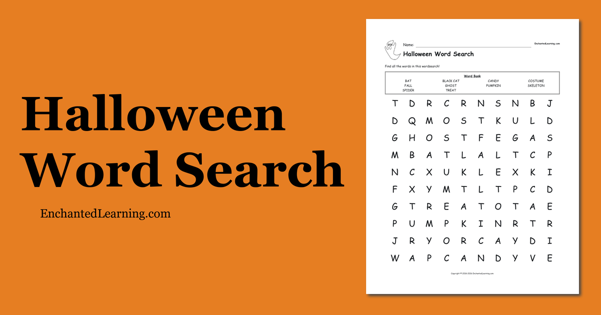 Easy Halloween Word Search #1 - Enchanted Learning