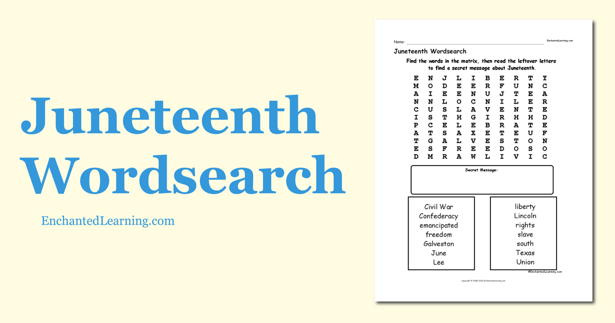 Juneteenth Wordsearch - Enchanted Learning