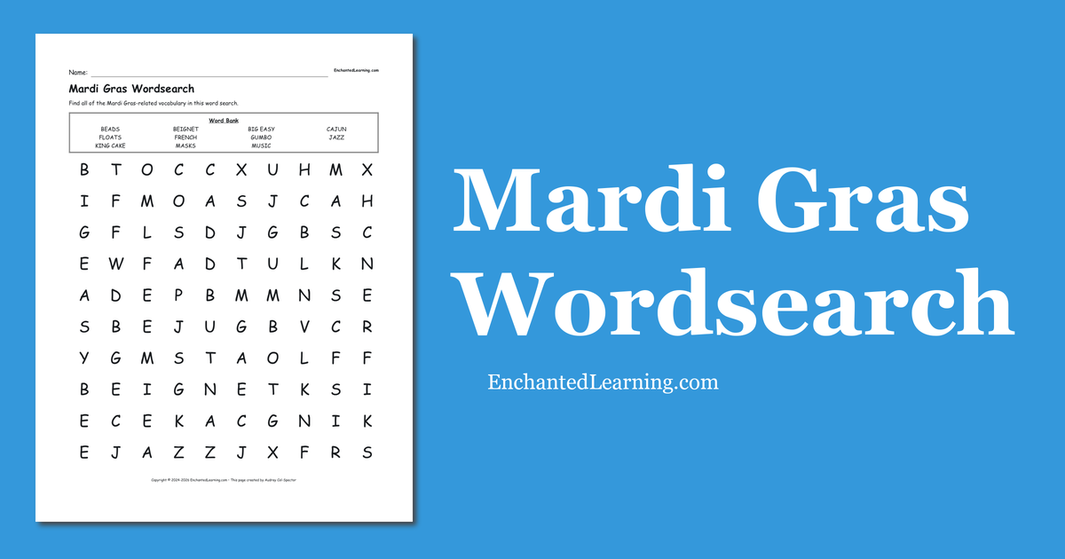Mardi Gras Wordsearch - Enchanted Learning