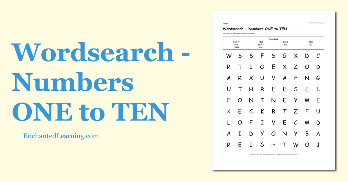 Wordsearch - Numbers ONE to TEN - Enchanted Learning