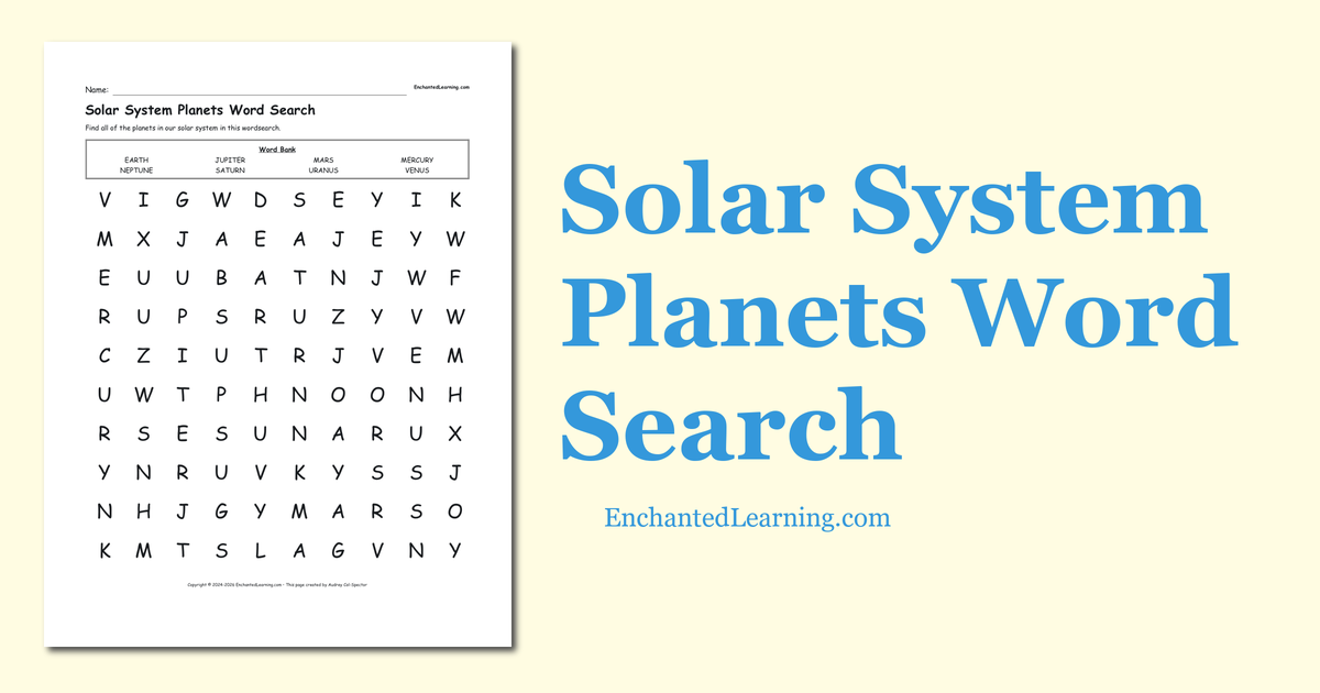Solar System Planets Word Search - Enchanted Learning