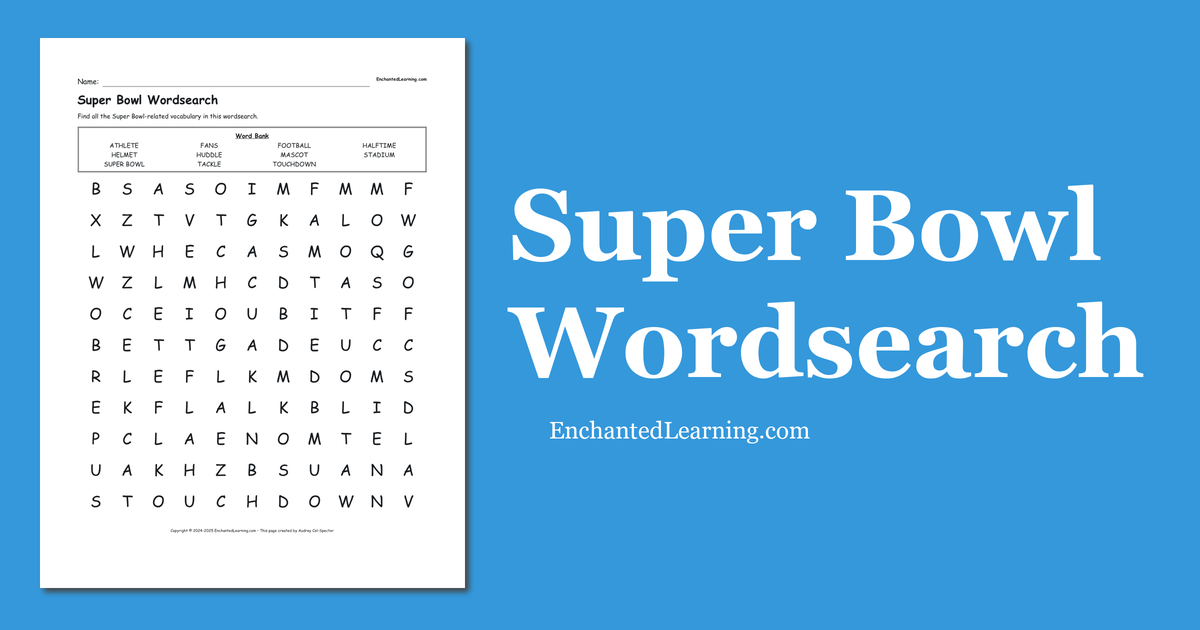 Super Bowl Wordsearch - Enchanted Learning