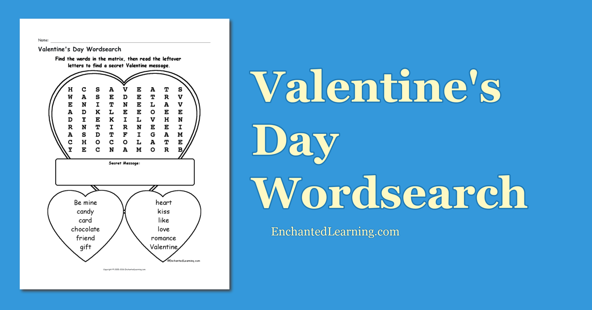 Valentine's Day Wordsearch - Enchanted Learning