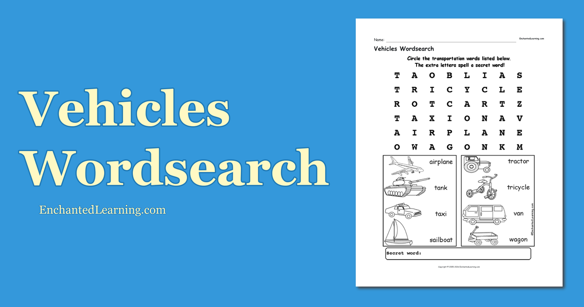 Vehicles Wordsearch - Enchanted Learning