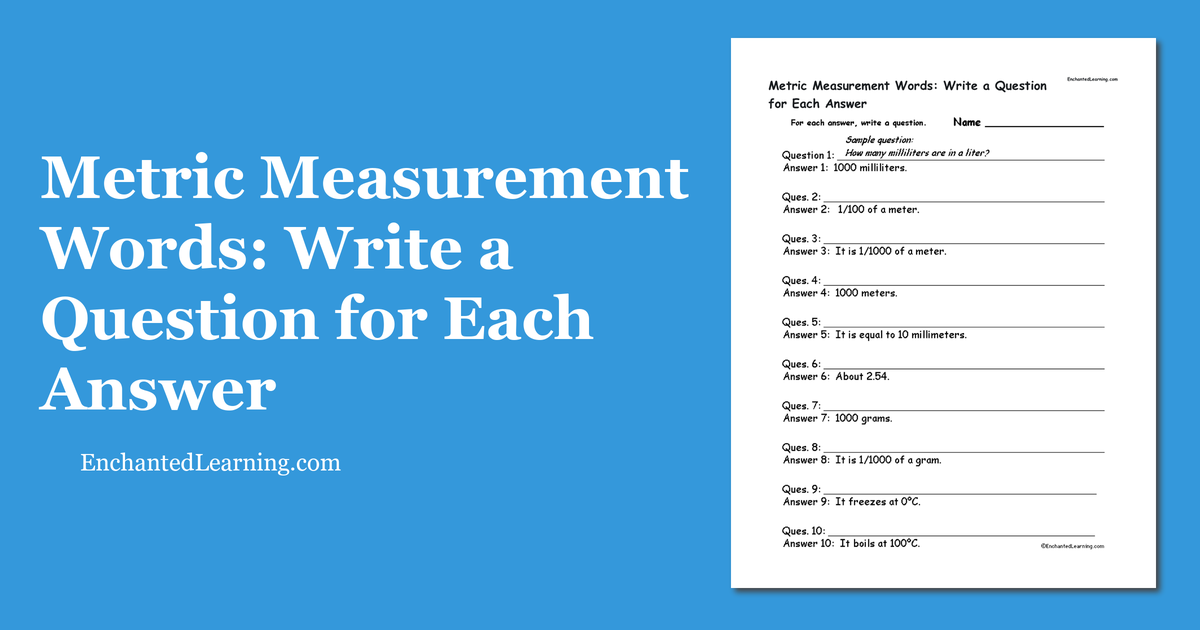 Metric Measurement Words: Write a Question for Each Answer - Enchanted ...