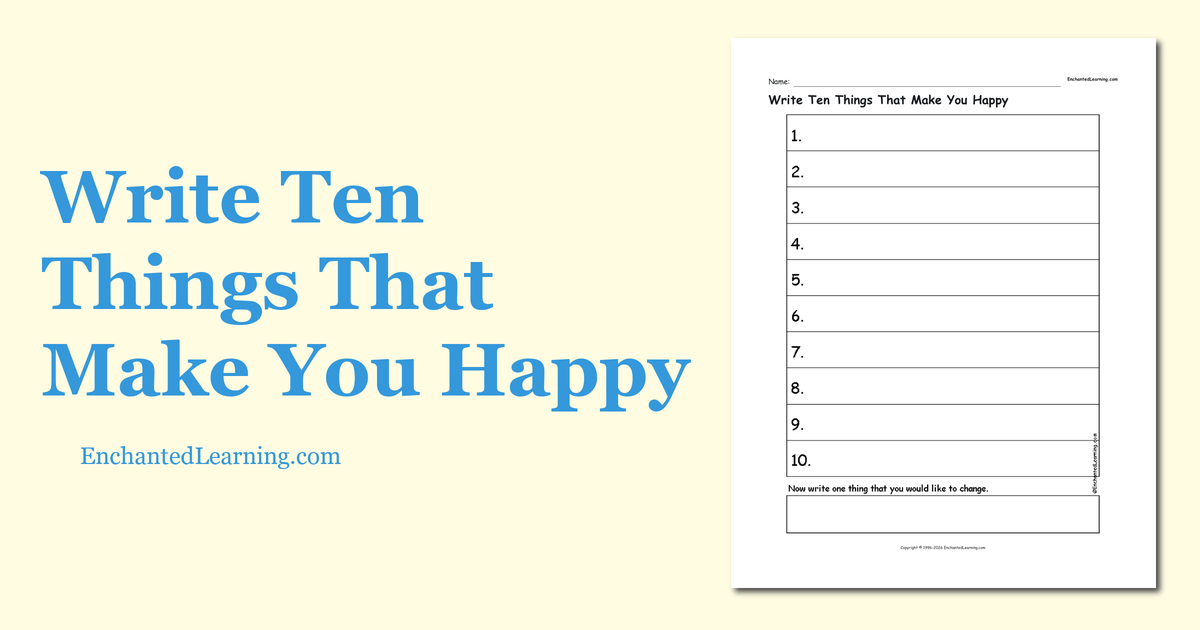 Write Ten Things That Make You Happy - Enchanted Learning