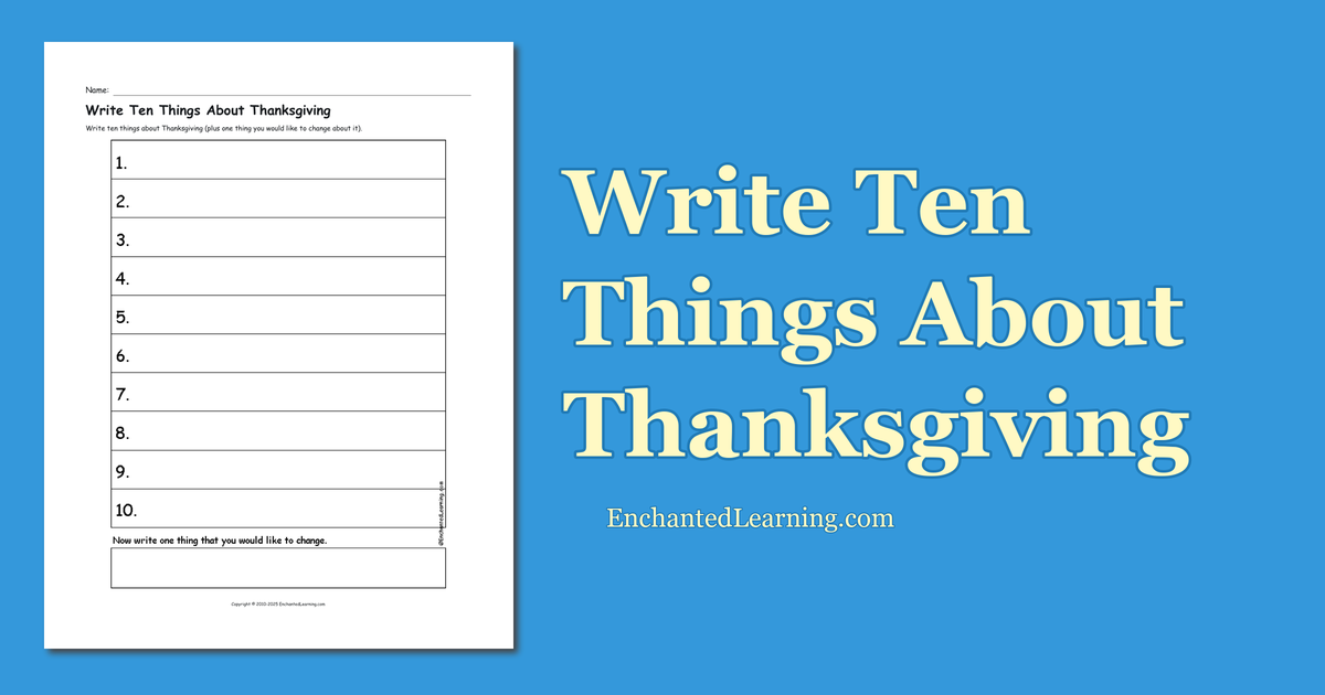 Write Ten Things About Thanksgiving - Enchanted Learning